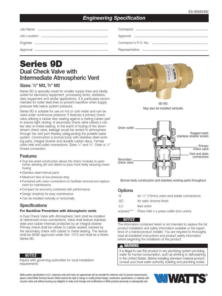 Watts 9d Series | PDF | Valve | Home Appliance