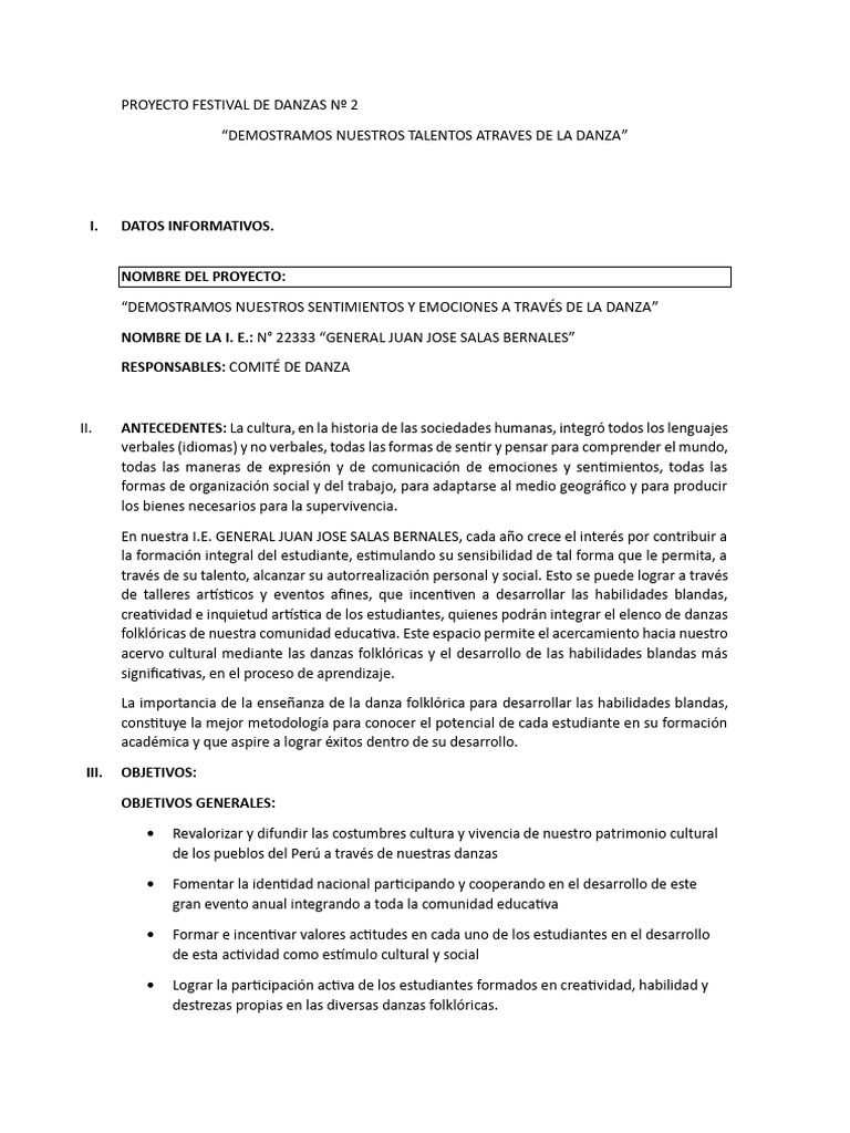 Pdfproyecto Festival de Danzas Proy. 2 | PDF | Bailes | Comunidad