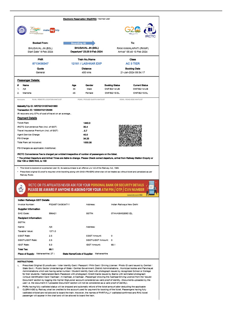 NR7521310574431880 ETicket | PDF | Identity Document | Payments