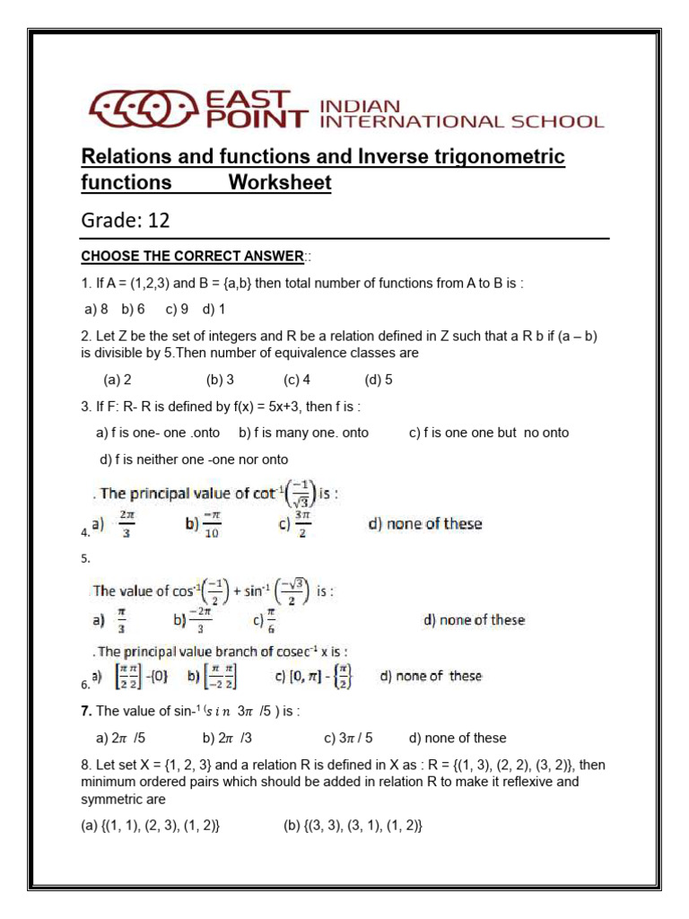 gr-12 Relations Functions and Inv Trig Funs - Worksheet | PDF ...
