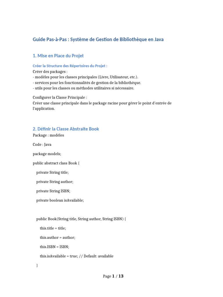 Guide Pas A Pas Bibliotheque Java | PDF | Java (Programming Language) | Software Engineering