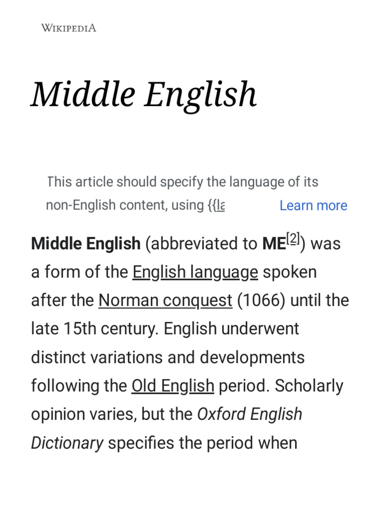 Middle English - Wikipedia | PDF | English Language | Grammatical Gender