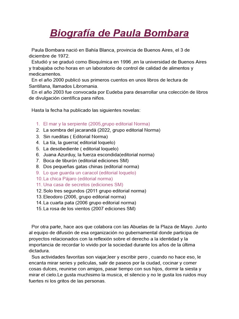 Biografía de Paula Bombara | PDF
