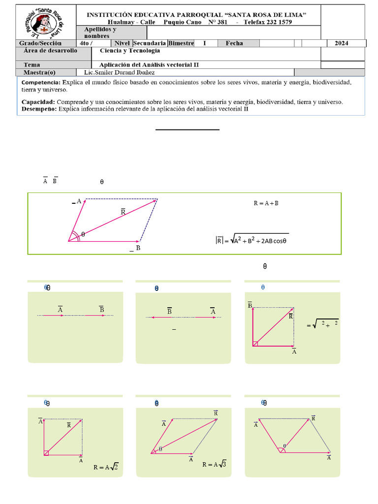 GUÍA - Análisis Vectorial II - 4TO Secundaria (1) | PDF | Vector Euclidiano | Geometría euclidiana