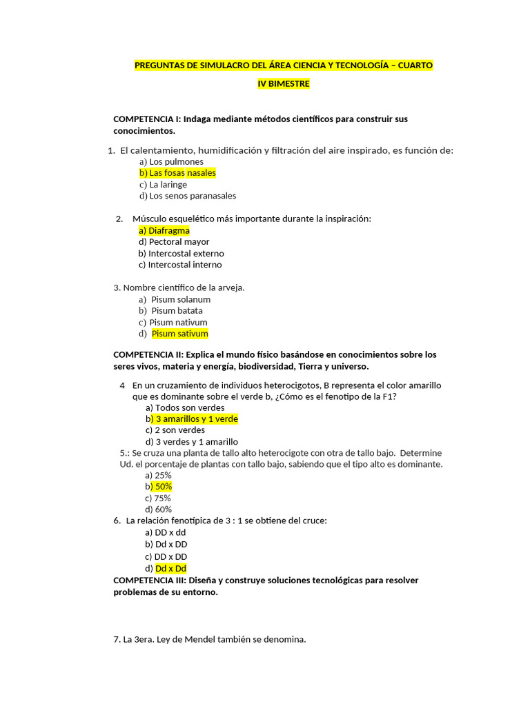 Preguntas de Simulacro 4TO SEC..IV BIMESTRE | PDF
