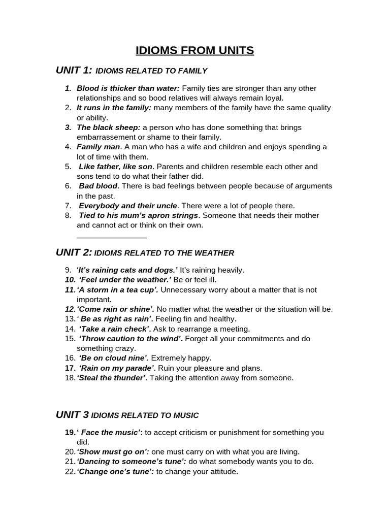 IDIOMS moodle - units 1 to 7 | PDF