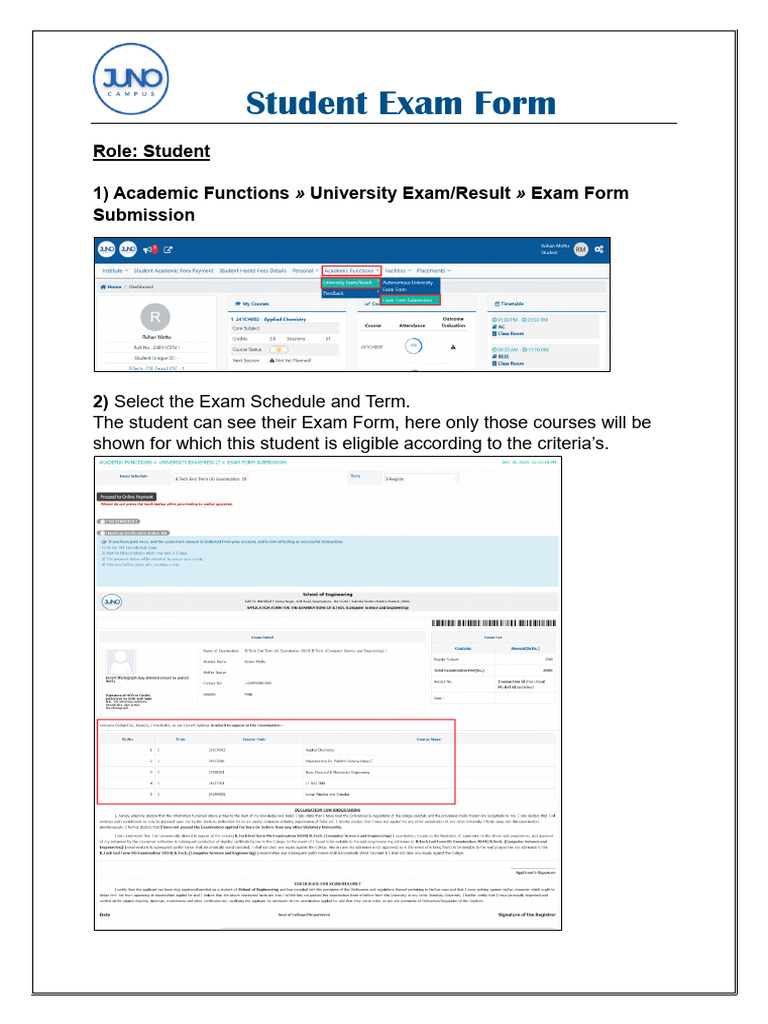 University - Exam Form Filling | PDF