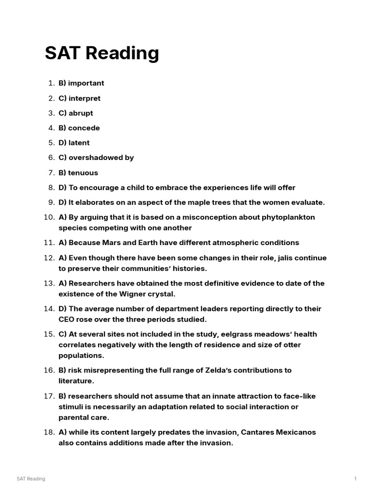 SAT Reading | PDF | Cognition | Cognitive Science