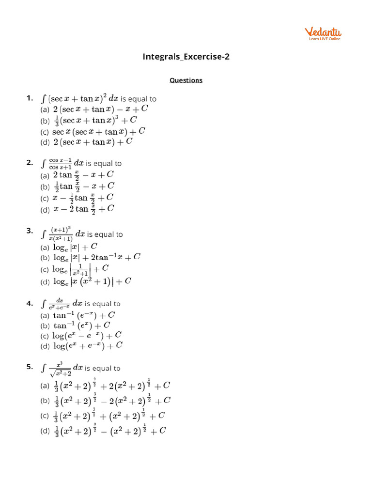 Integrals Excercise-2 | PDF