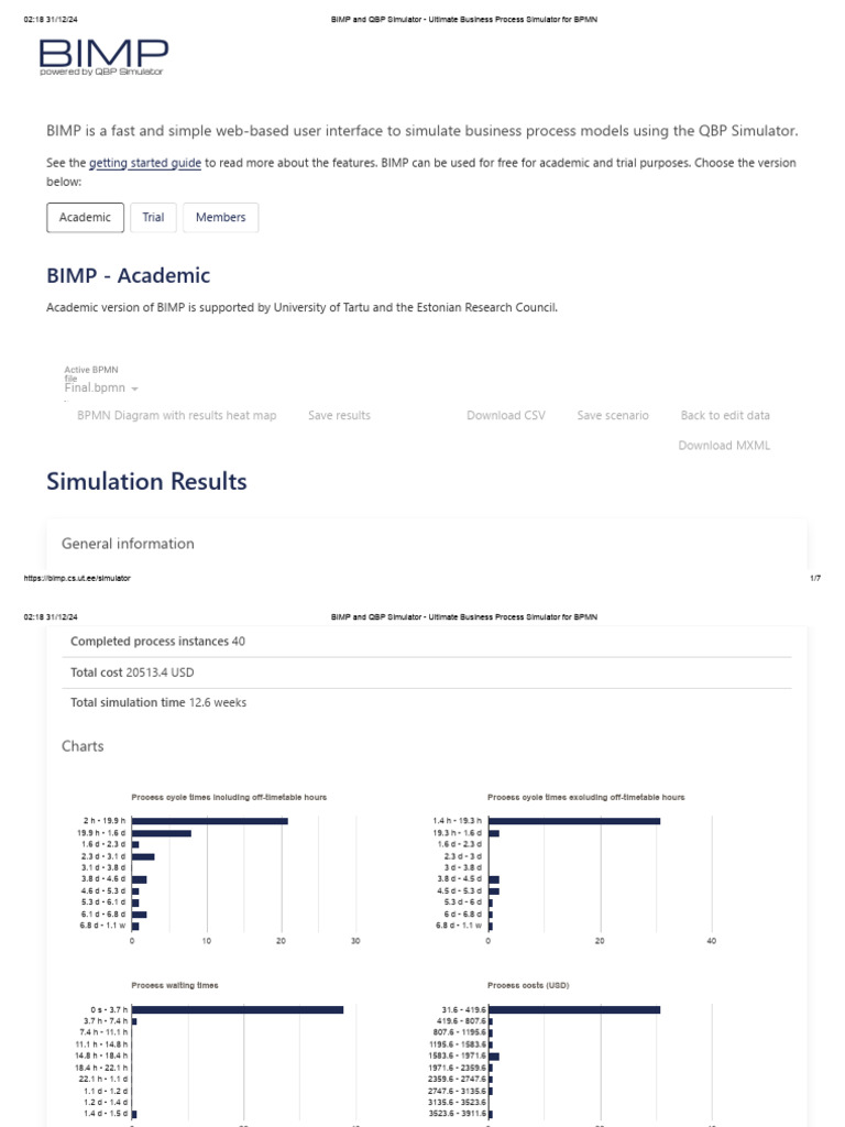 BIMP: Web-Based BPMN Simulator | PDF | Methodology | Systems Engineering