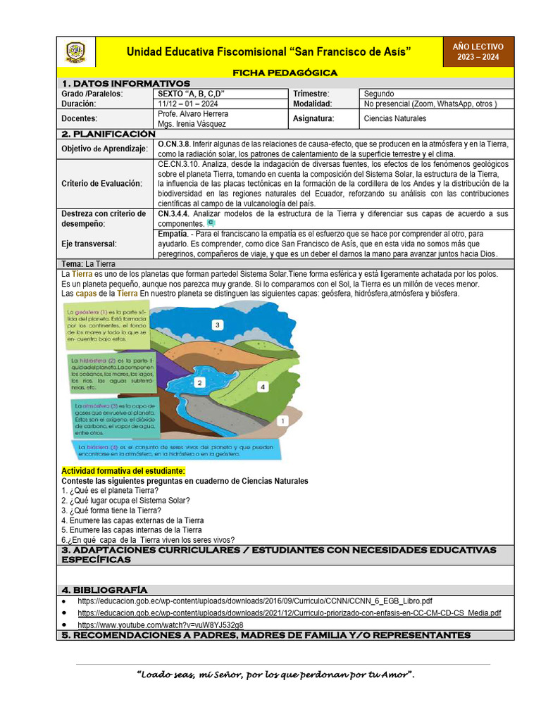 Ficha de Ciencias Naturales 6to Grado | PDF | Tierra | Ciencias de la ...