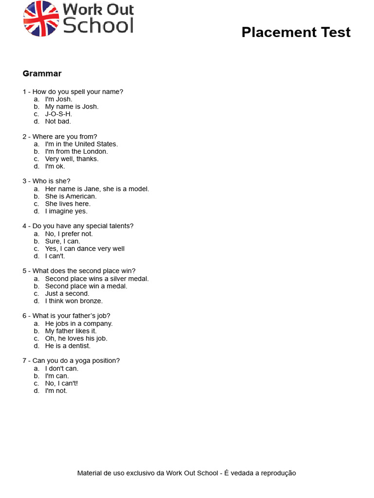 Placement Test - Question.docx | PDF