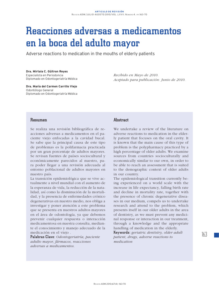 ArtÃ Culo 5. Reacciones Adversas A Medicamentos en La Boca Del Adulto Mayor | PDF | Alergia ...