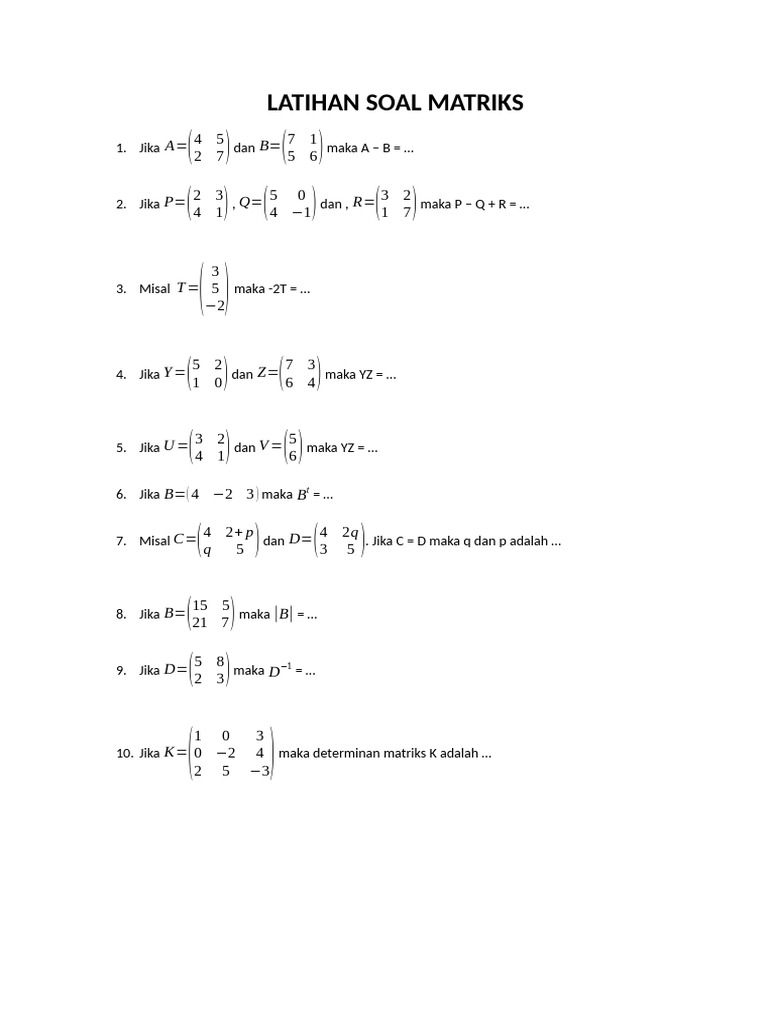 LATIHAN SOAL MATRIKS | PDF