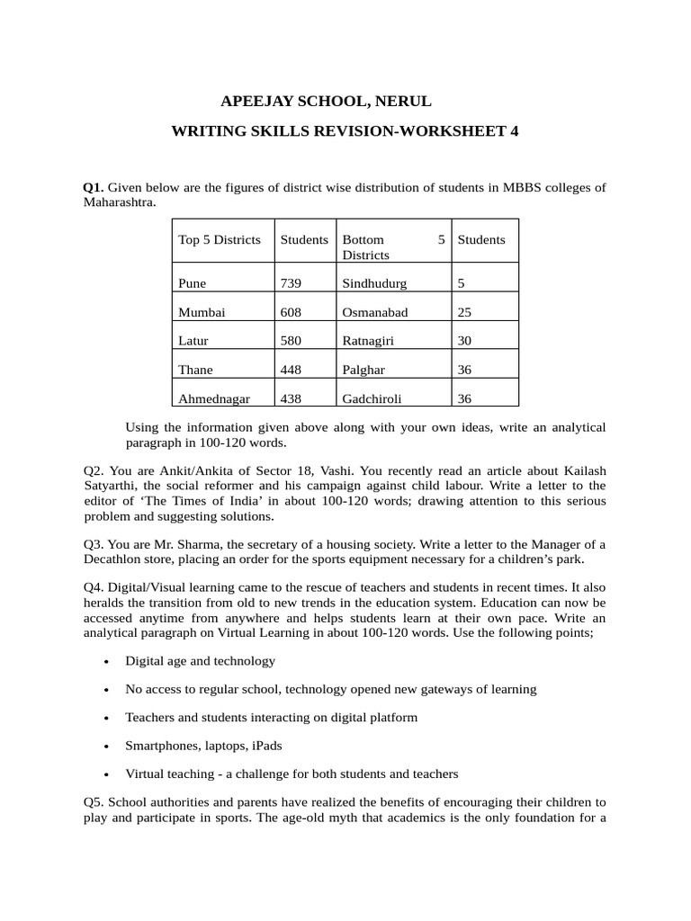 Writing Skills Revision Worksheet 4 | PDF