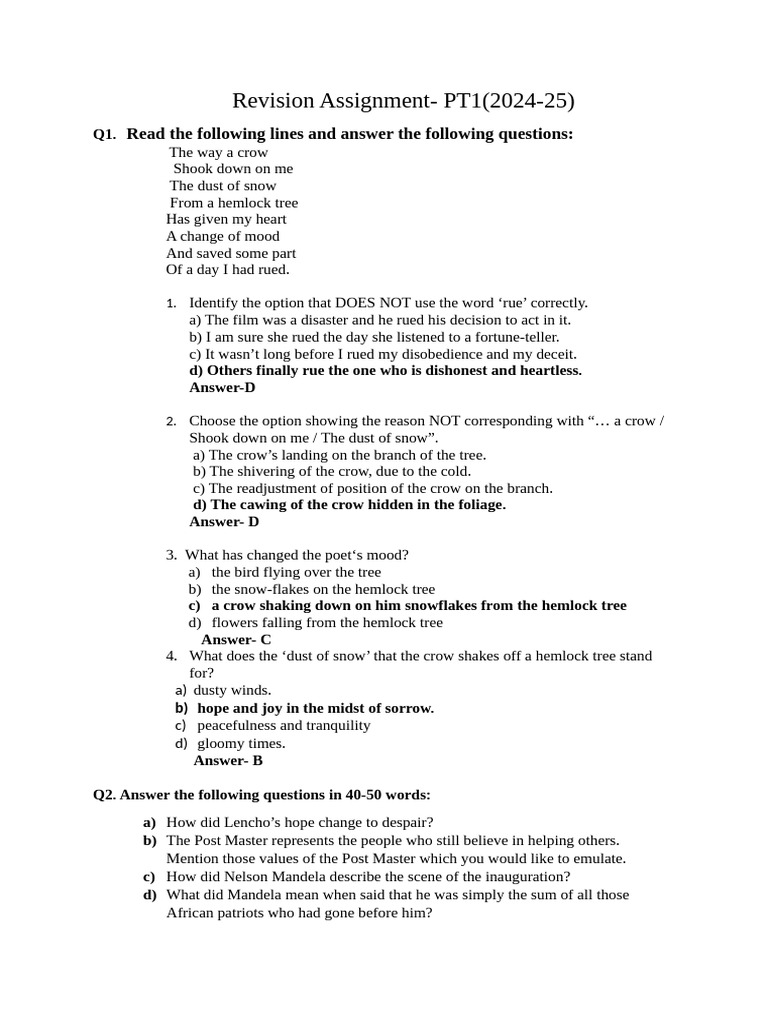 Revision Assignment - PT1 2024-25 | PDF