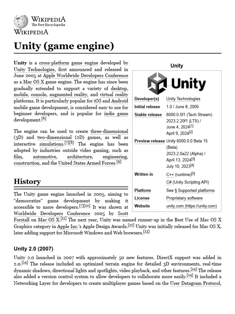 Unity-Unity (game engine) - Wikipedia | PDF | Unity (Game Engine ... Unity-Unity (game engine) - Wikipedia | PDF | Unity (Game Engine ...