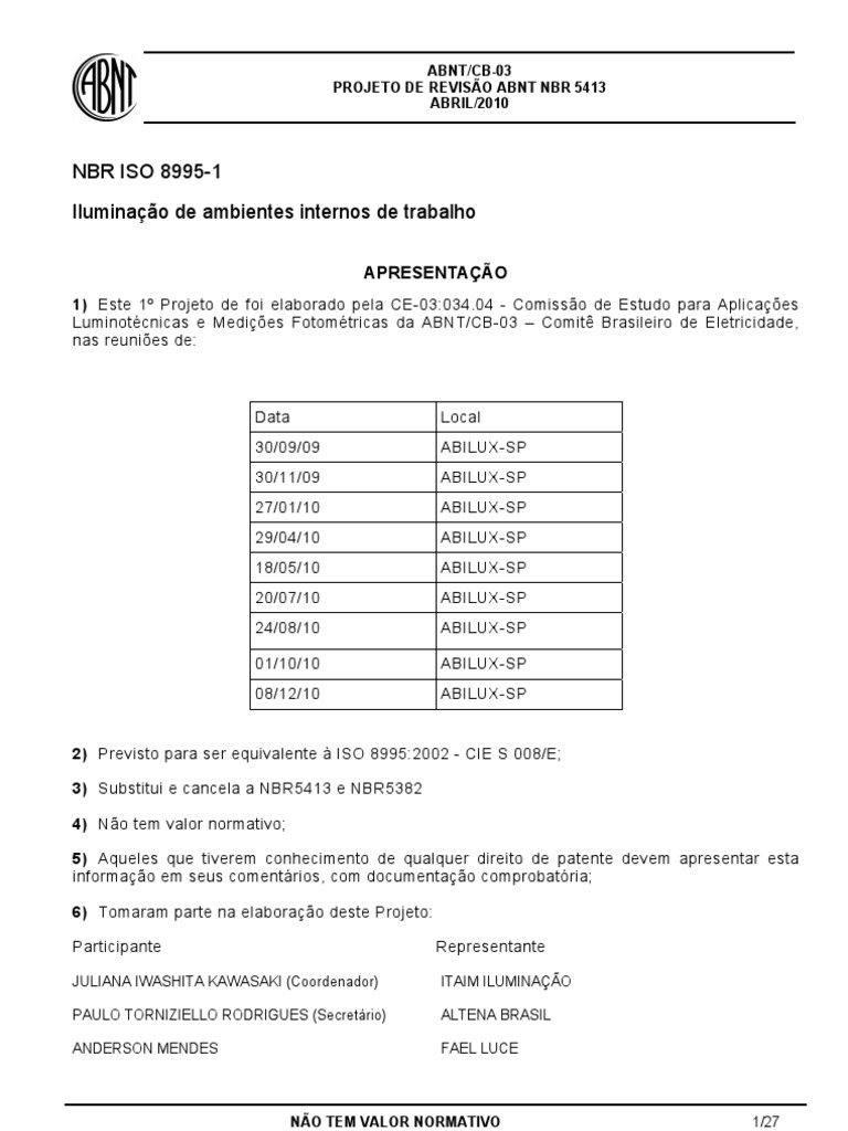 Projeto NBR Iso 8995-1 | PDF | Sistema visual | Reflexão (Física)