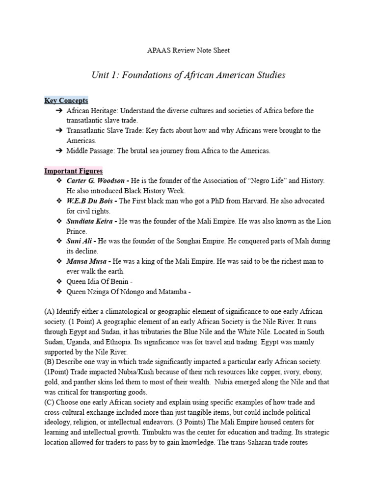 APAAS Review Note Sheet Unit 1 | PDF | Africa | Mali