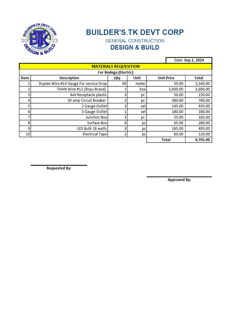 Construction Materials Request | PDF