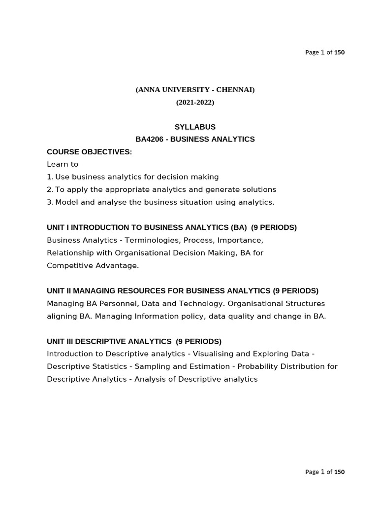 (2) Business Analytics - Study Notes | PDF | Analytics | Predictive ...