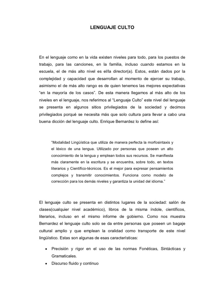 Lenguaje Culto | Lingüística | Palabra