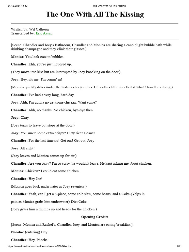 The One With All The Kissing | PDF | Friends