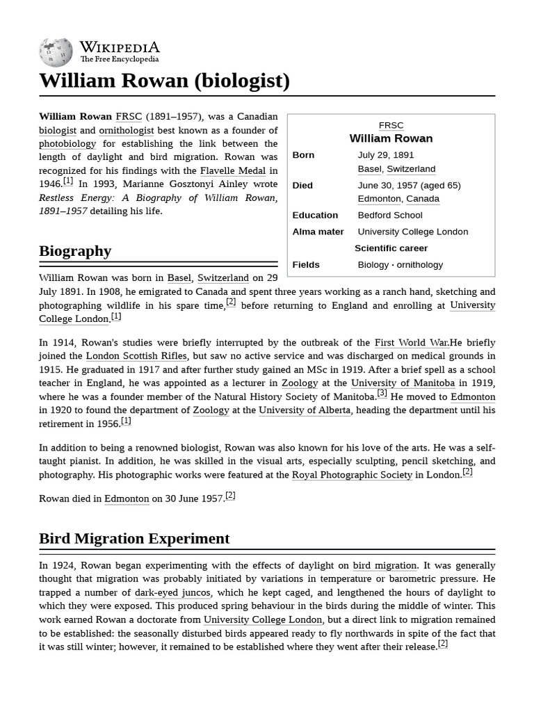 William_Rowan_(biologist) | PDF | Ornithology