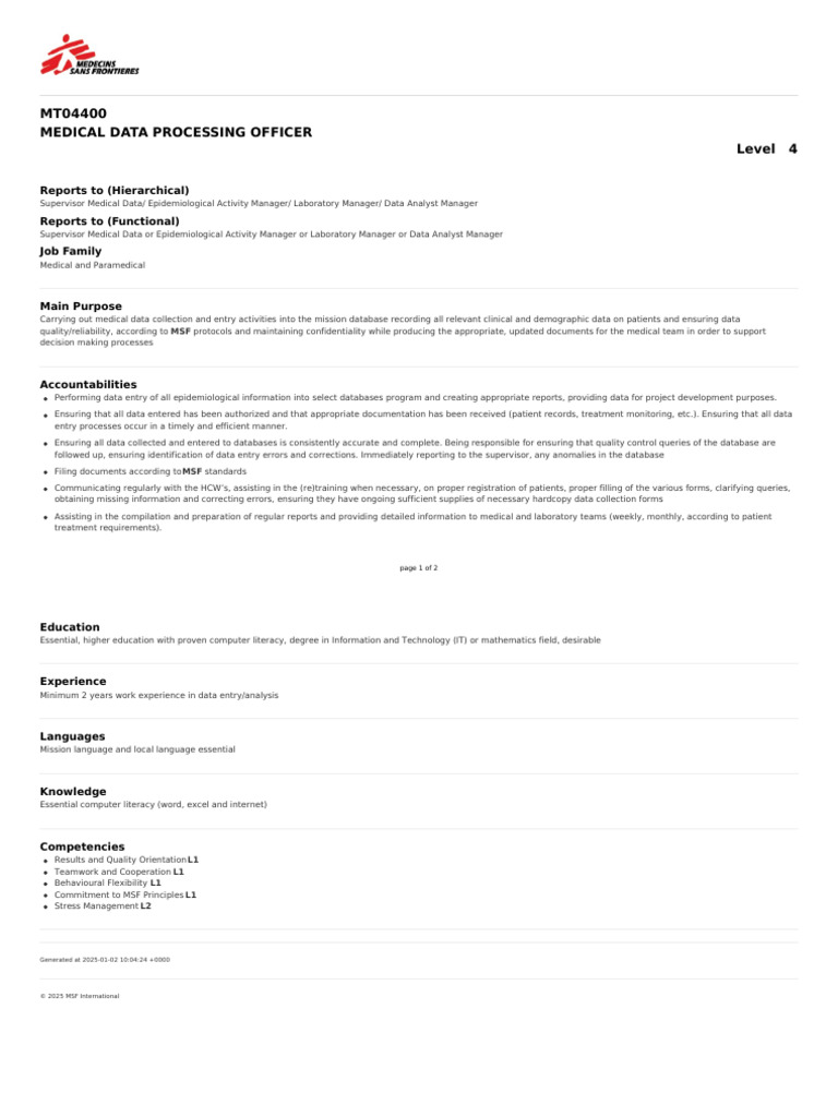 Medical Data Processing Officer Role | PDF | Data | Databases