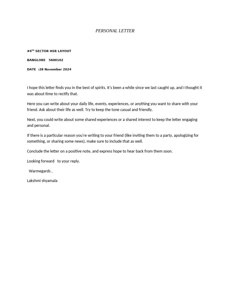 Personal Letter | PDF