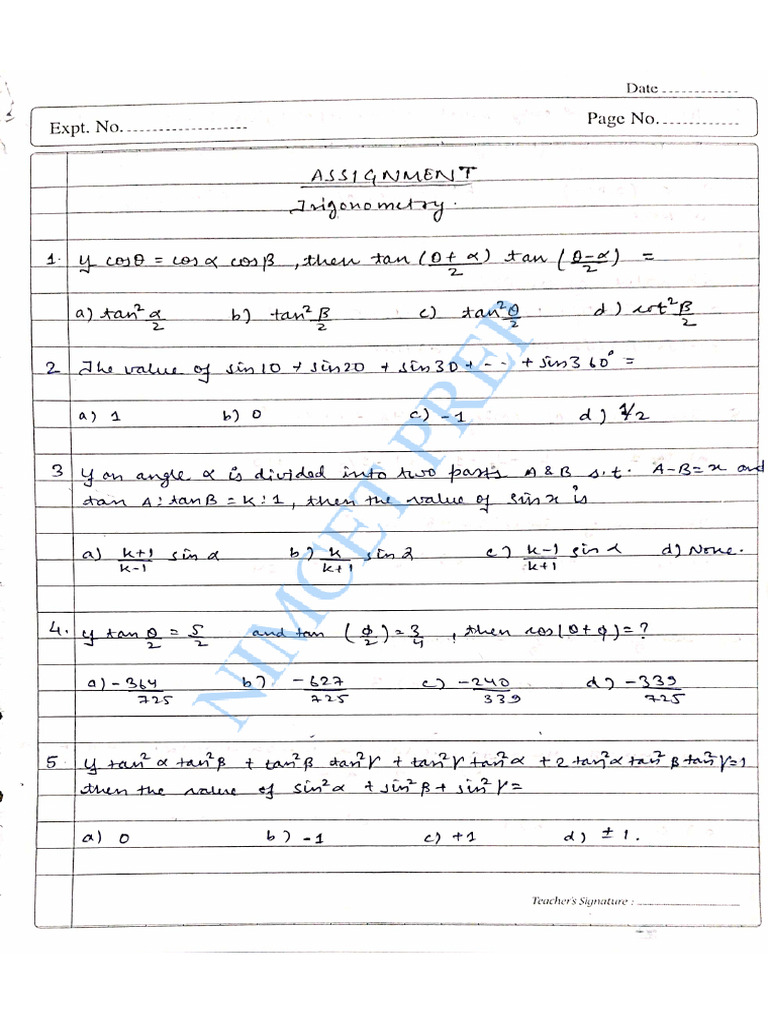 Trigonometry Crash Course Assignment-1 | PDF