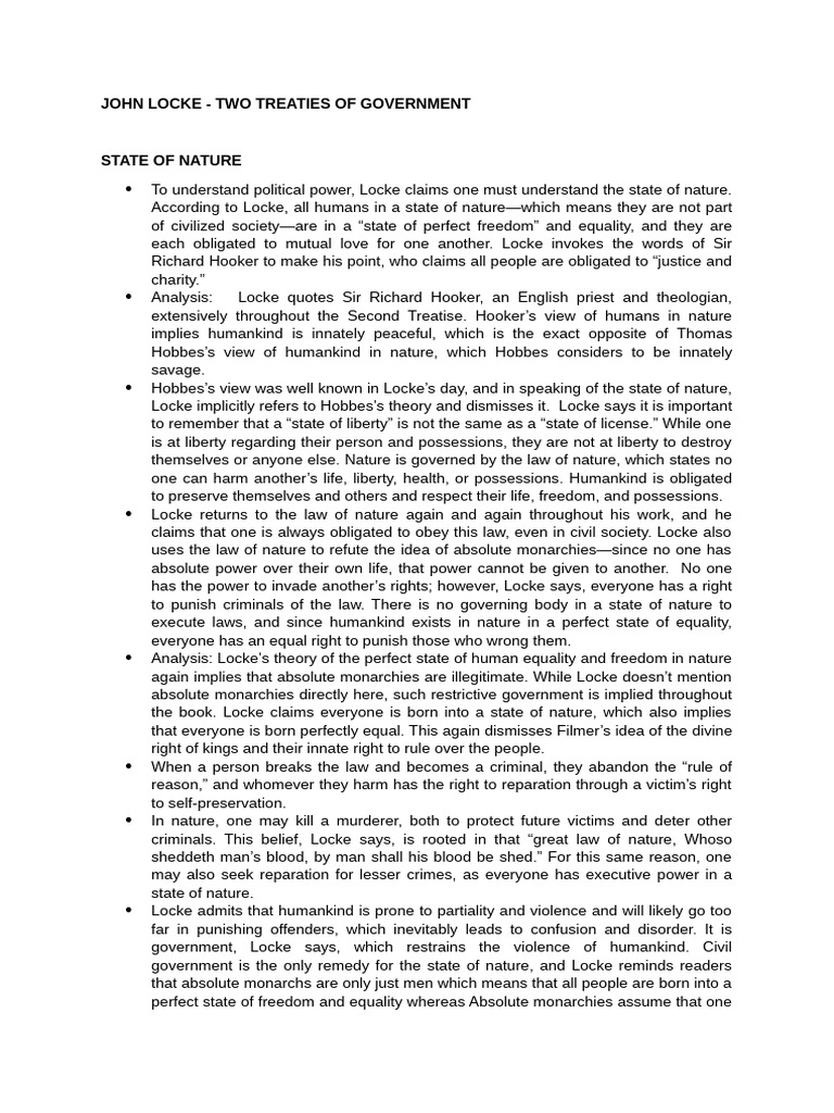 Two Treaties of Government Summary | PDF | John Locke | Property