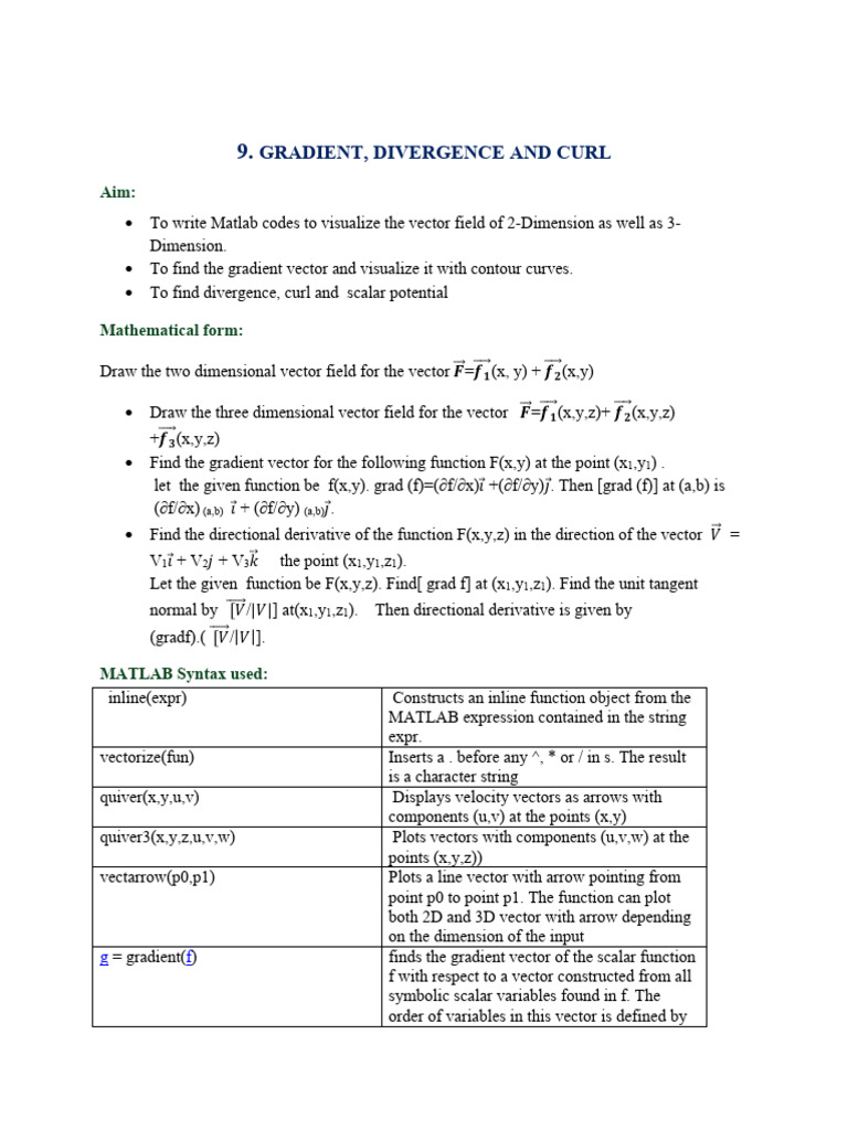 Gradient Divergence Curl 1 Pdf Euclidean Vector Divergence