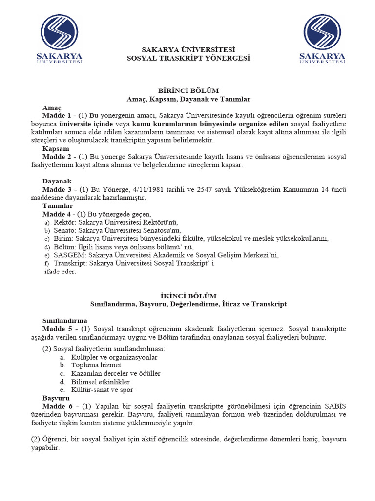512 - 13 SAÜ. Sosyal Transkript Yönergesi - 0 | PDF
