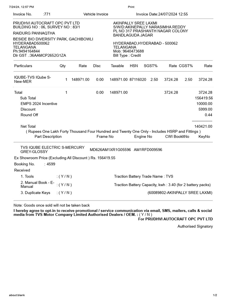 Bhaskar - Icube - Invoice - For 80EEB | PDF | Motor Vehicle ...