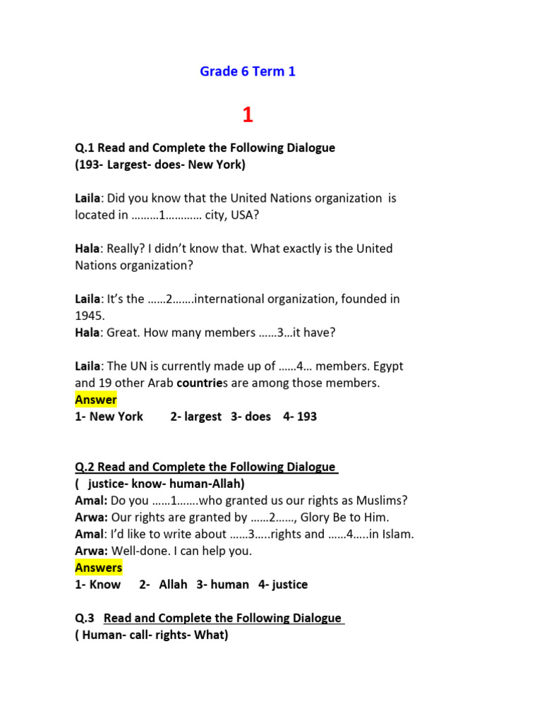 Question Bank G.6 Term1 | PDF