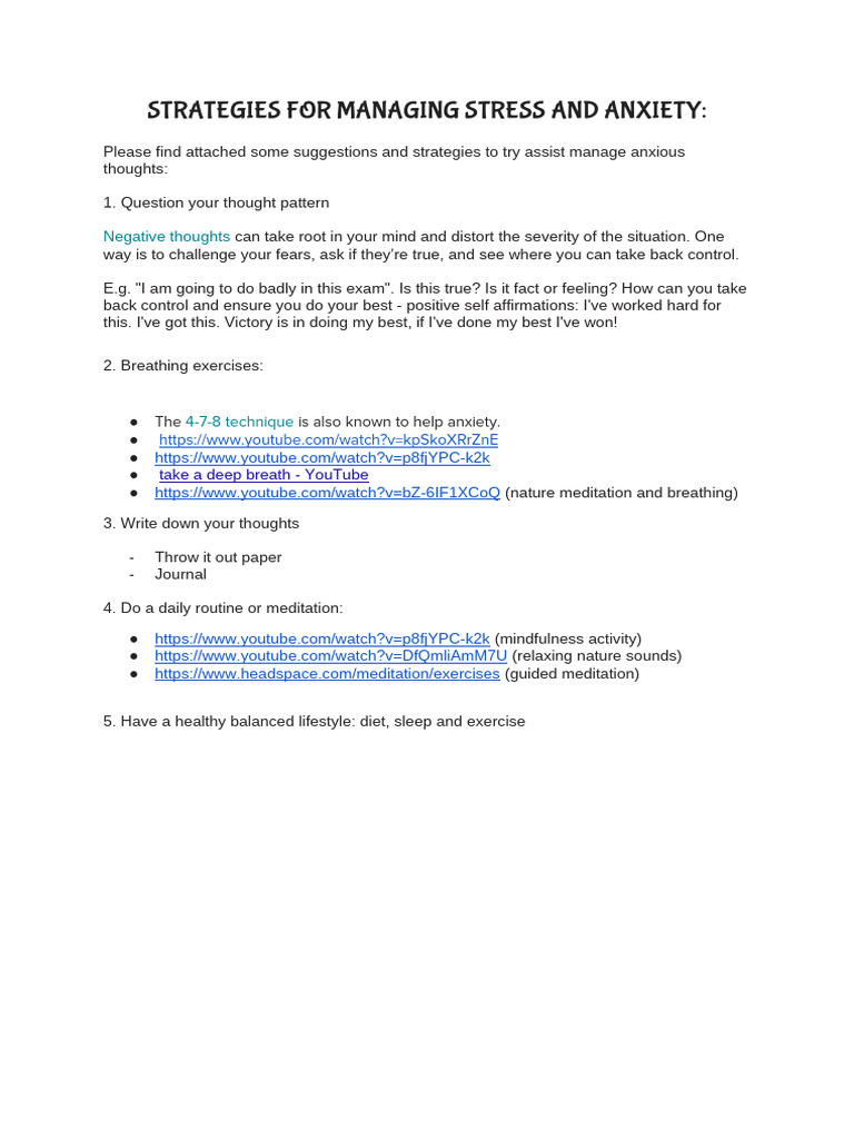 Strategies For Managing Stress and Anxiety | PDF