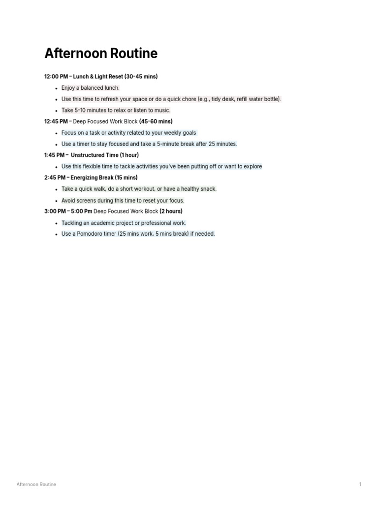 Afternoon Routine | PDF