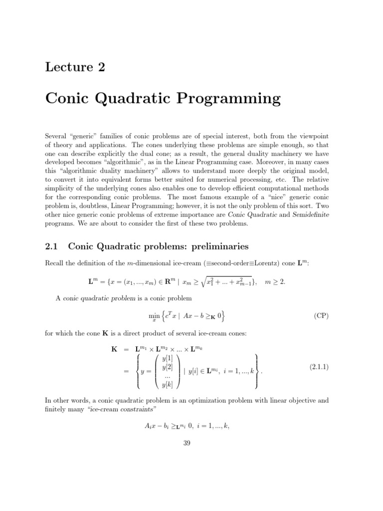 2 Conic Quadratic Programming Pdf Matrix Mathematics Vector Space 