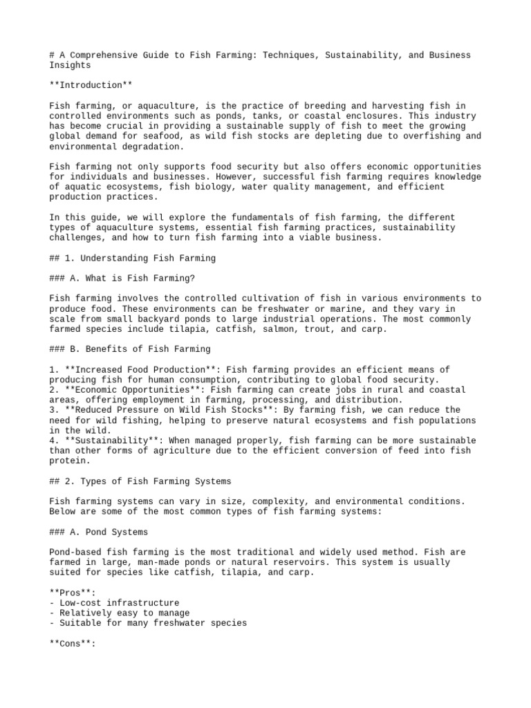 A Comprehensive Guide To Fish Farming Techniques, Sustainability, and Business Insights | PDF ...