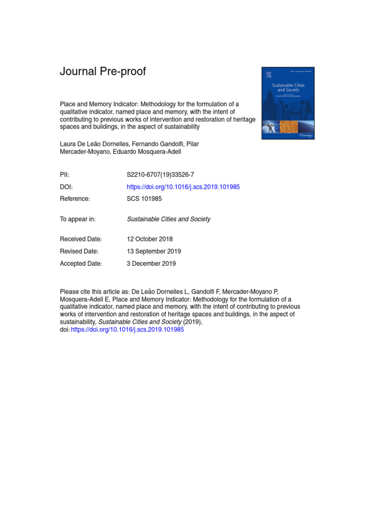 Place and Memory Indicator Methodology | PDF | Methodology