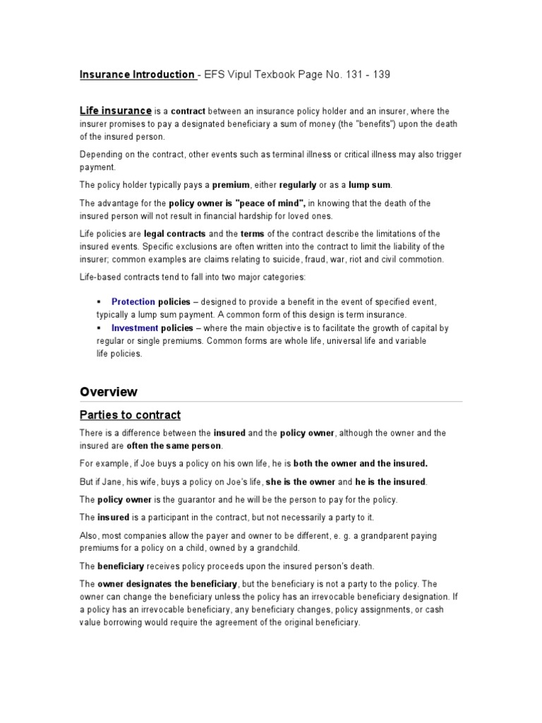 EFS Ltd Life Insurance Overview | PDF | Life Insurance | Insurance Policy