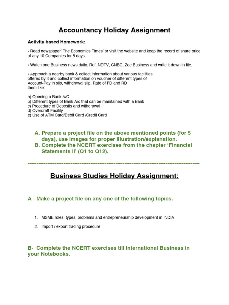 Accountancy Holiday Assignment | PDF