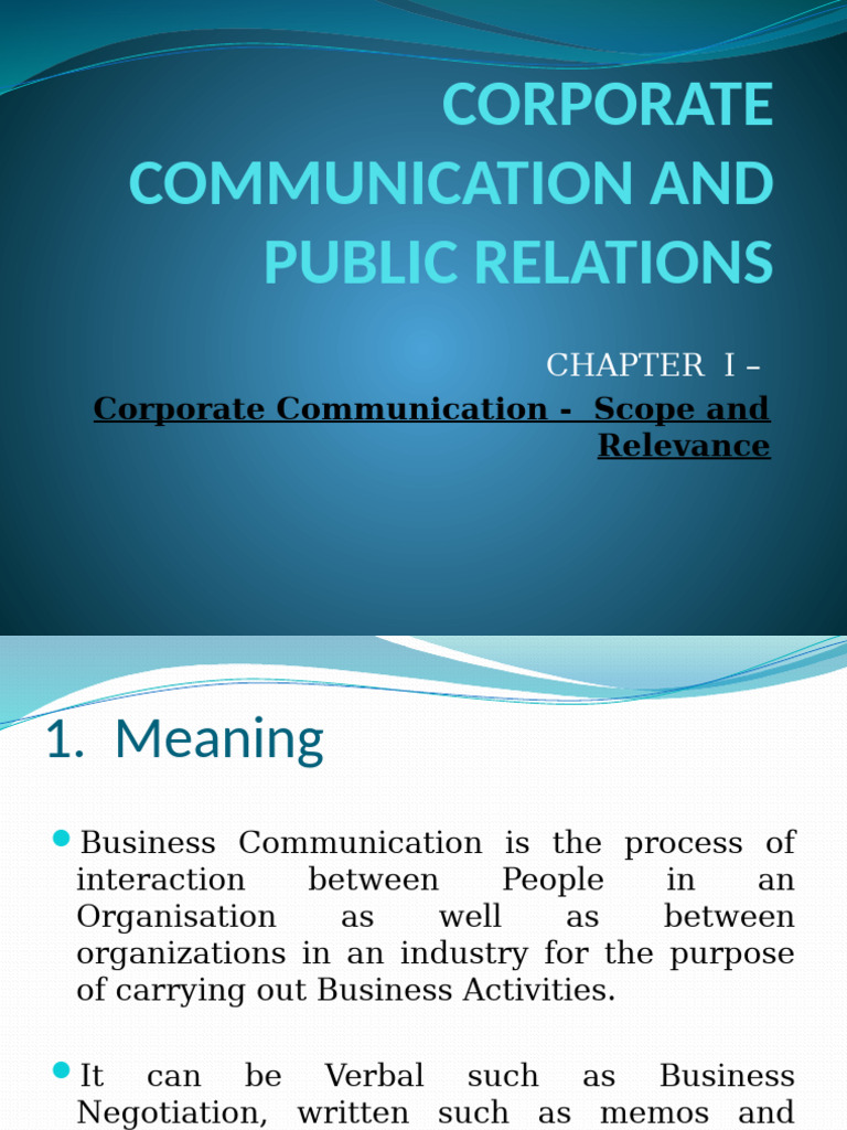 CCPR - CHAP 1 - Corporate Communication - Scope and Relevance | PDF ...