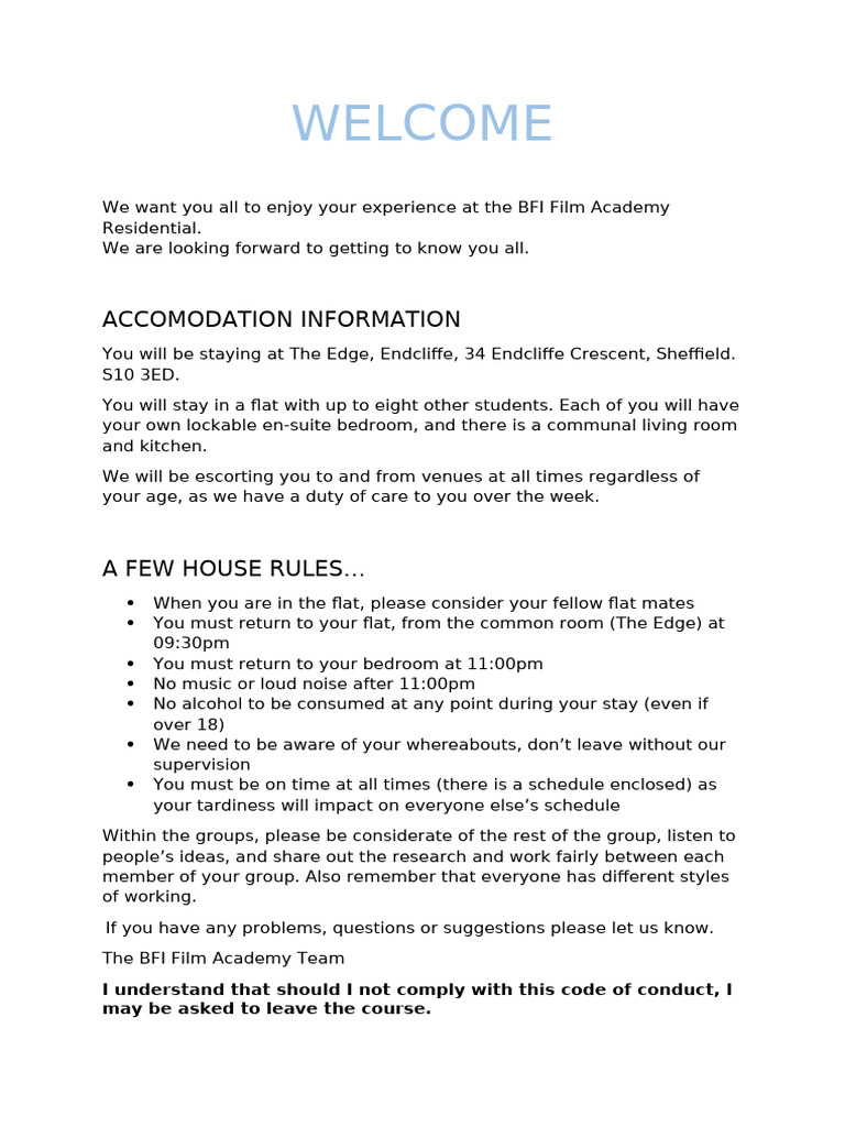 Accomodation Information - House Rules - 2023 | PDF