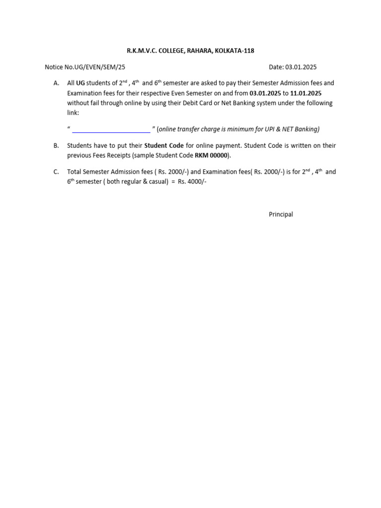 UG Fees Collection II IV VI Sem 03.01.25 | PDF