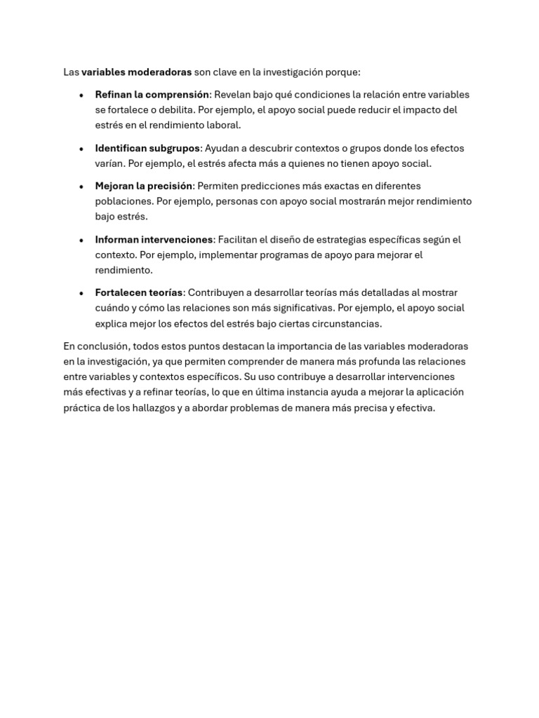 Importancia de Variables Moderadoras | PDF