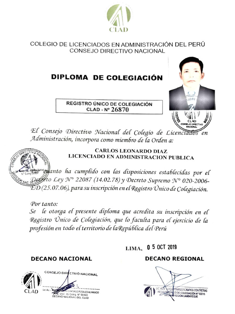 Diploma de Colegiatura 2020 | PDF