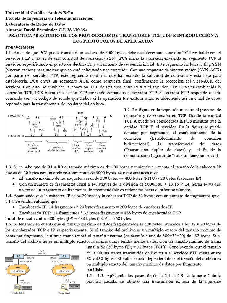 Práctica 8 - Lab. Redes de Datos - David Fernández - TCP/UDP | PDF | Protocolo de Control de ...