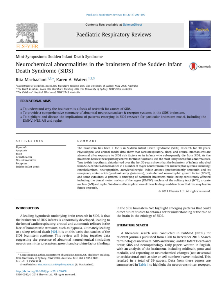Neurochemical Abnormalities in The Brainstem of The Sudden Infant Death Syndrome (SIDS) | PDF ...